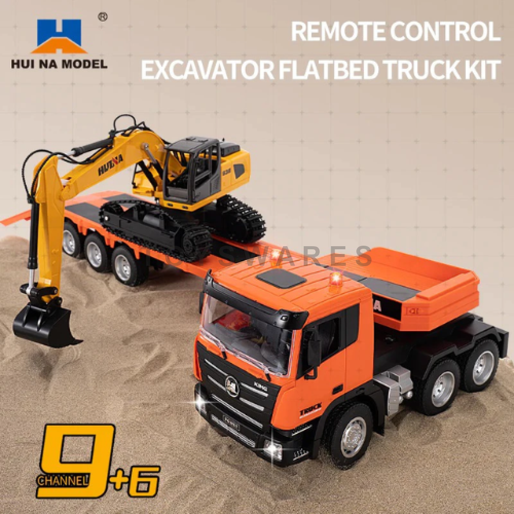 [NEW] HUINA 1319 RC Flatbed Trailer + Excavator 1/18 Scale 2.4GHz 9CH ...