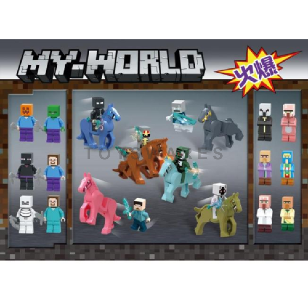 Set Of Minecraft Figure + Horses 18 Pcs Blocks Figures Accessories People