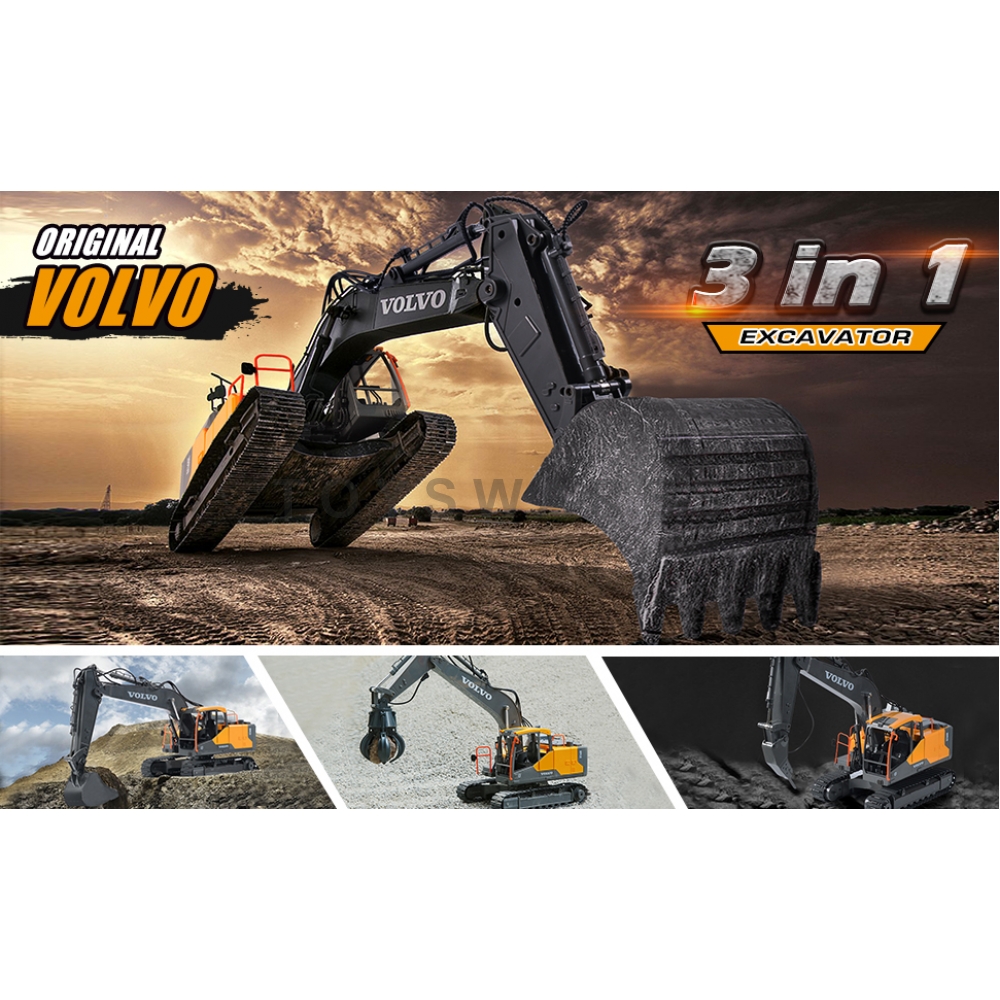Double E 568-003 Volvo Excavator - 1:16 Volvo 2.4G Remote Control Excavator Construction RC ...