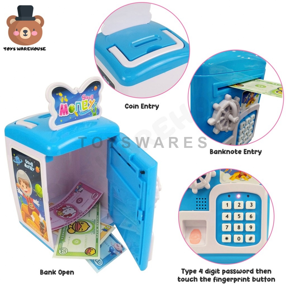 Kids Smart Safe Electronic Mini ATM Machine Password Fingerprint ...